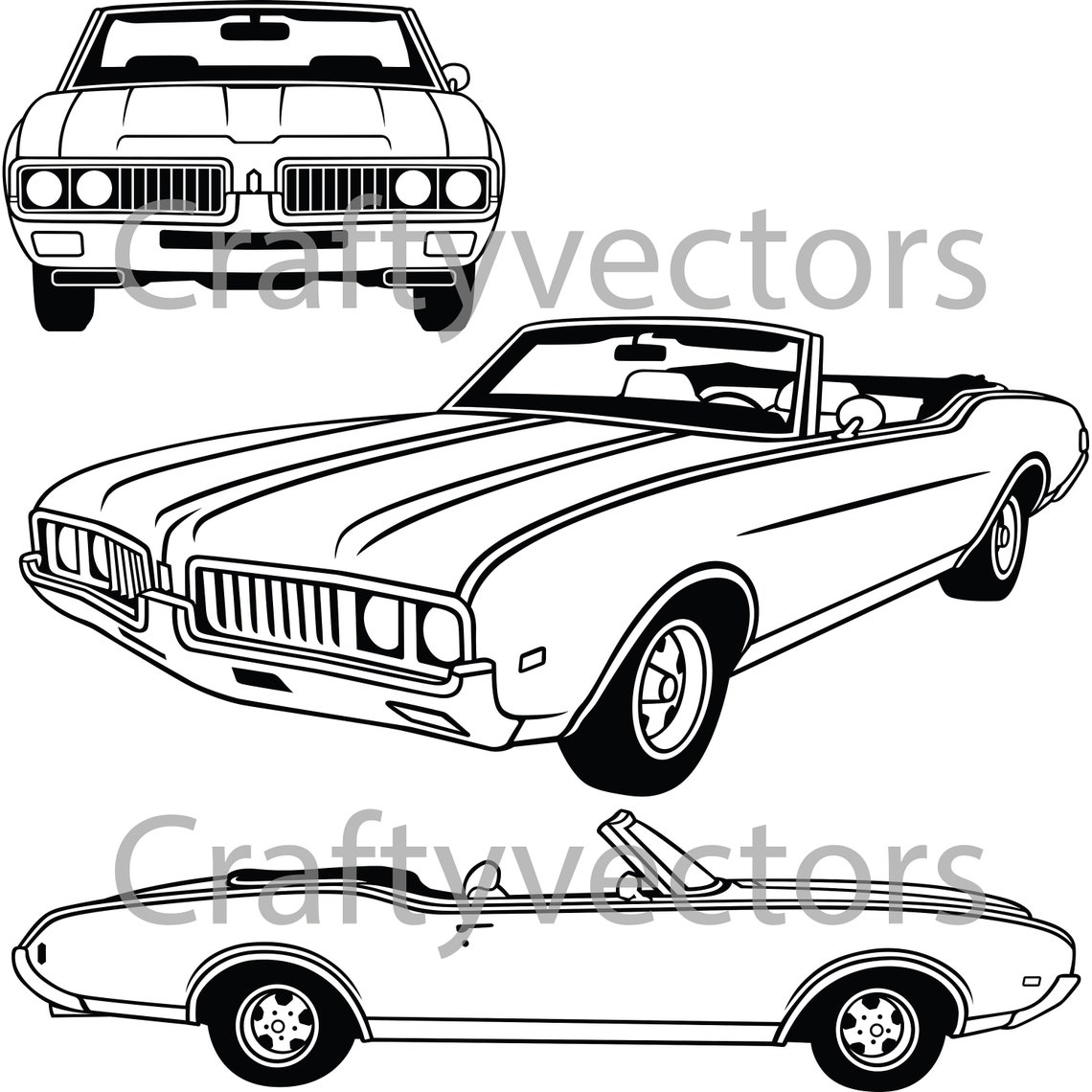 Oldsmobile Cutlass 1969 Convertible Vector SVG Cut File - Etsy Denmark