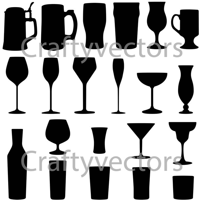 Glassware Silhouettes Vector File SVG - Etsy