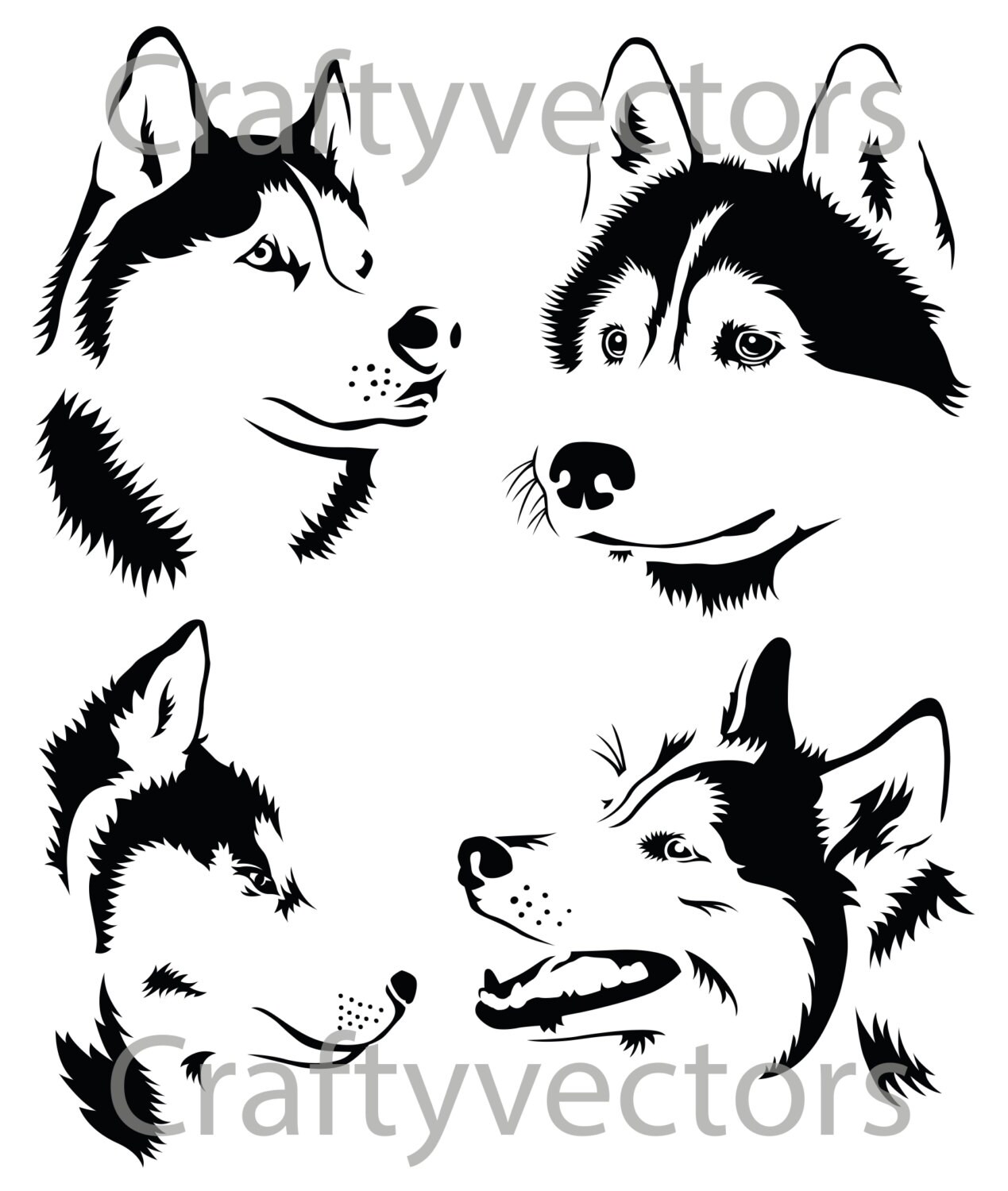 Husky Portraits Vector File SVG | Etsy
