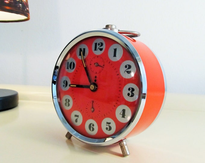 Vintage Alarm Clock Orange Color Metal Clock Made in Germany in the 70s ...