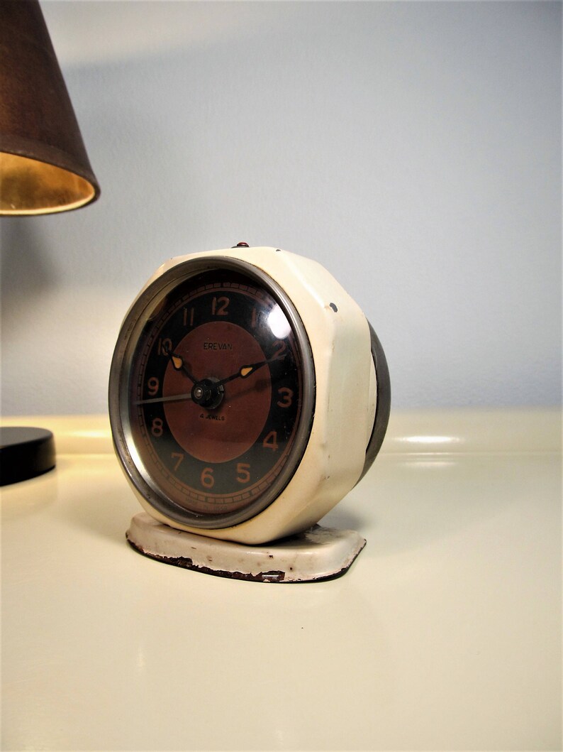 Vintage Alarm Clock EREVAN Factory Cream Color Metal Clock - Etsy
