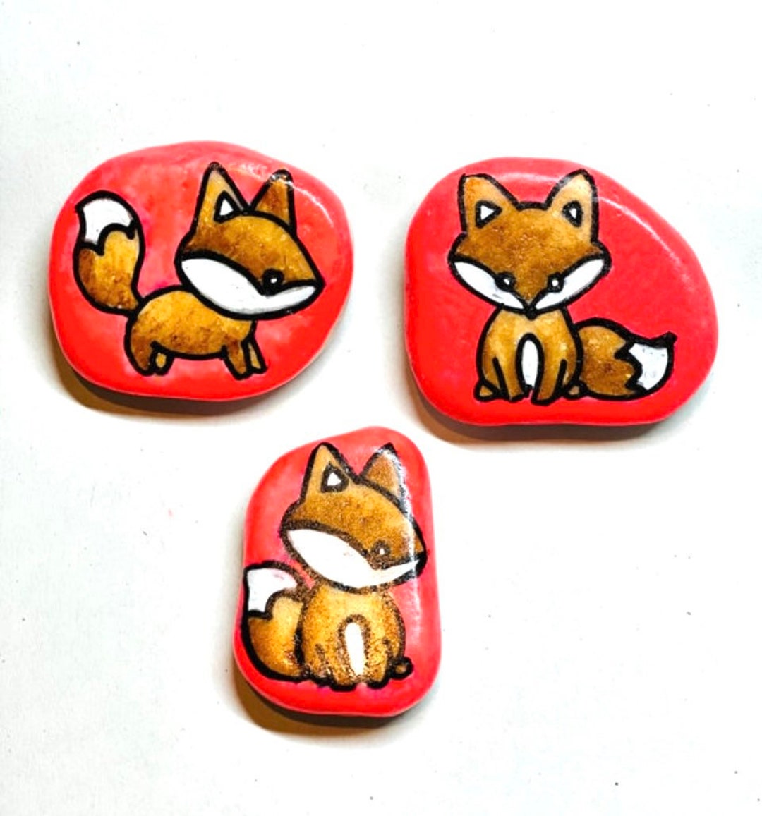 Unique Gift - Painted Stones (set 3 Stones) - Foxes Neon Background - Etsy