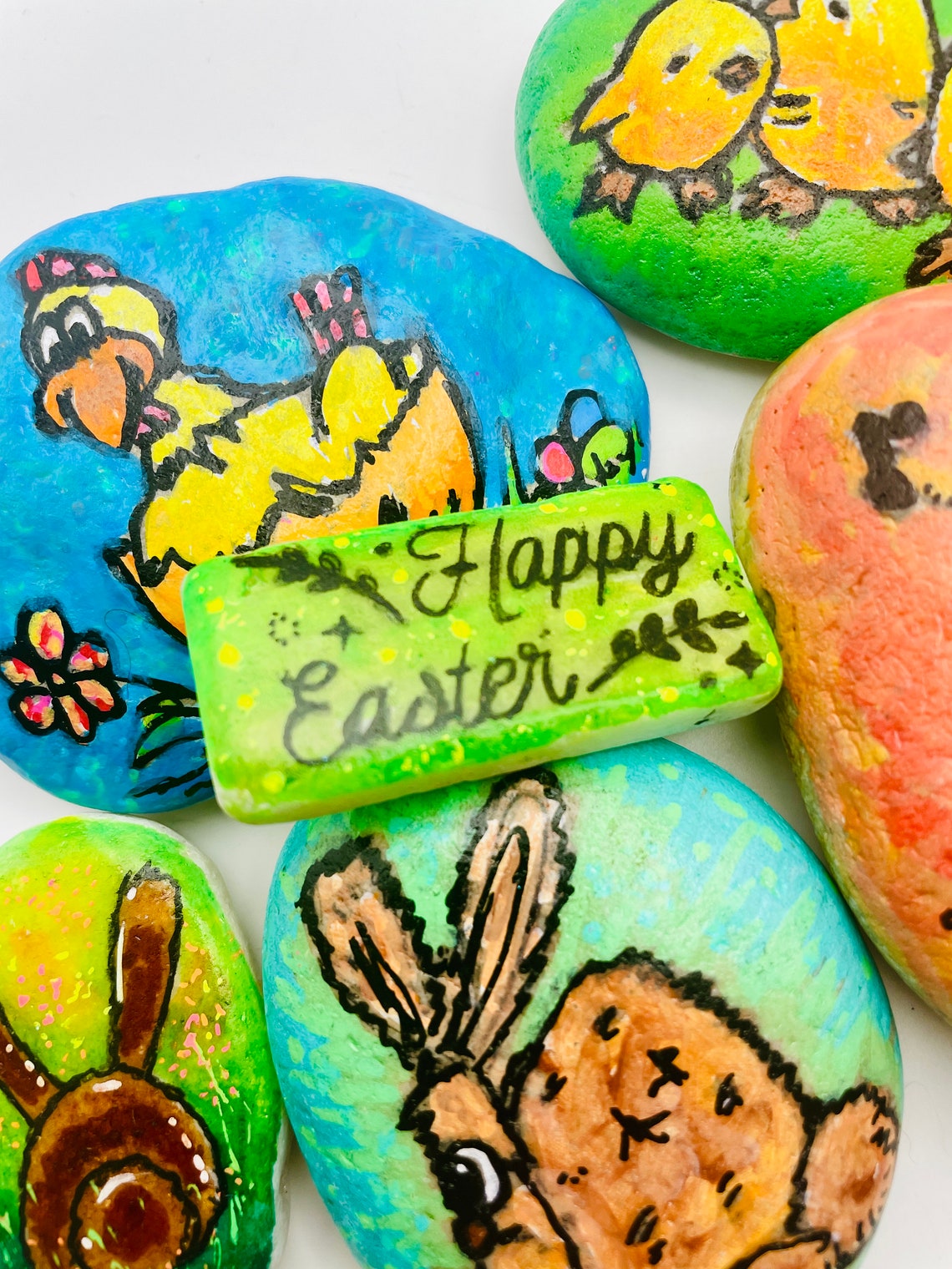 Unique Gift Painted Stones Set of 6 Easter Stones Lucky Stone Painted ...