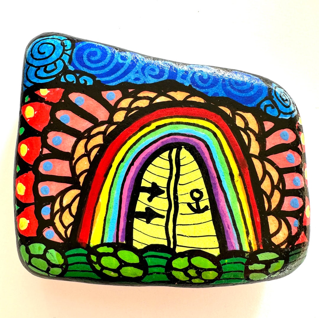 Unique Gift - Painted Stone Secret Door Fairy Door Kids Gift Neon ...