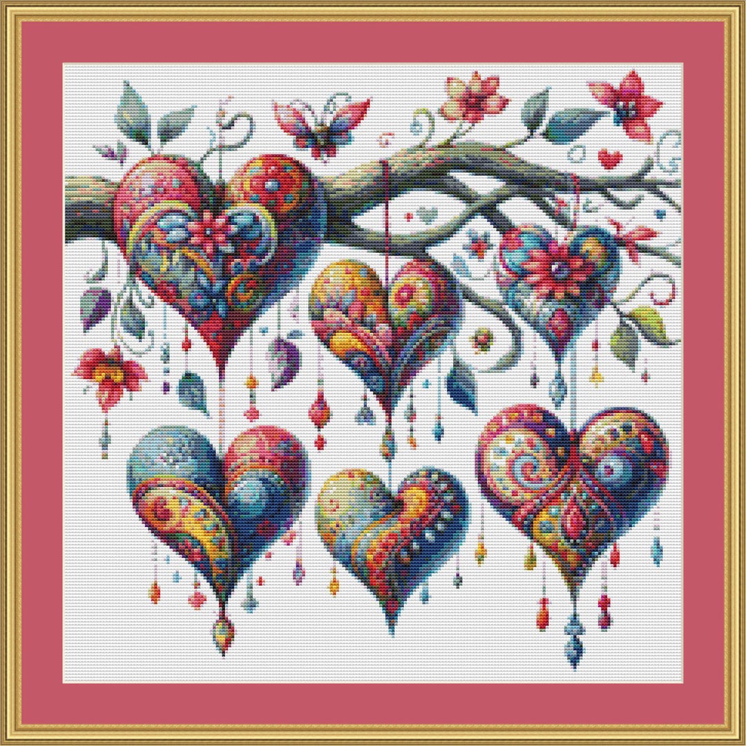 Hanging Paisley Hearts 6 Cross Stitch Pattern - Digital Download, PDF ...
