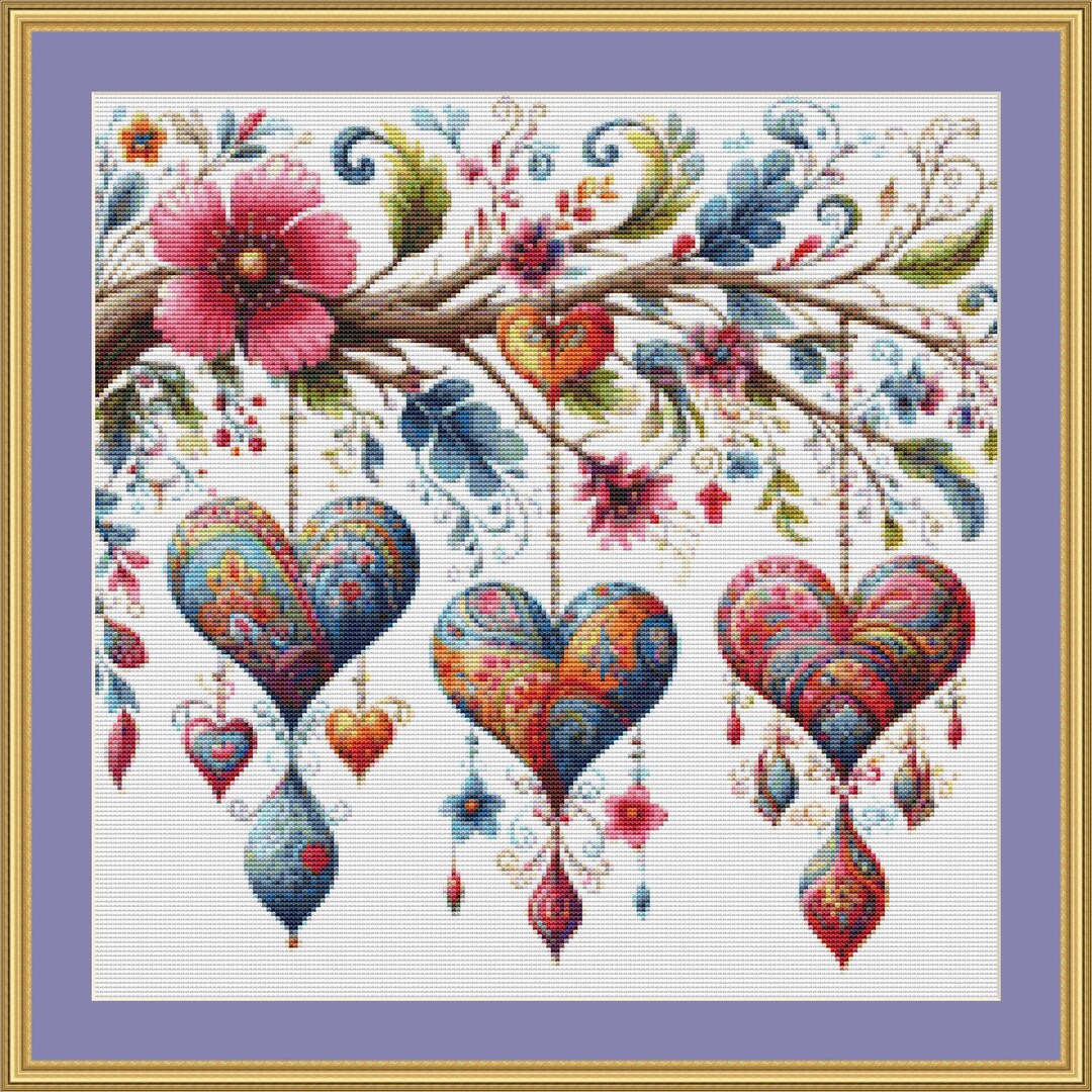 Hanging Paisley Hearts 2 Cross Stitch Pattern - Digital Download, PDF ...