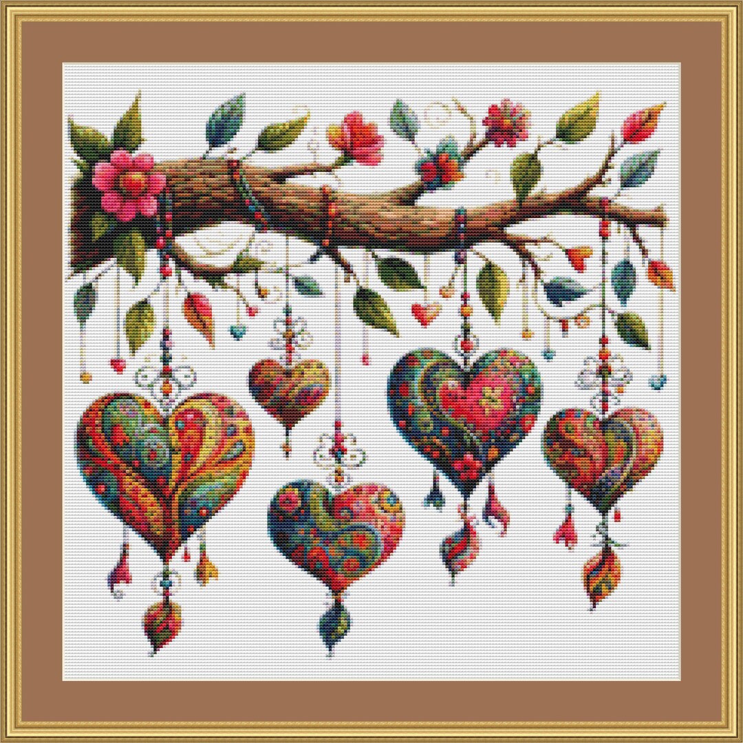 Hanging Paisley Hearts 9 Cross Stitch Pattern - Digital Download, PDF ...