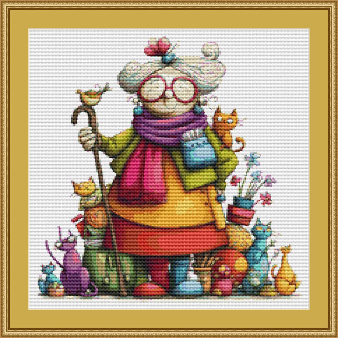 Life in Retirement 3 Cross Stitch Pattern - Cat Lady, Digital Download ...