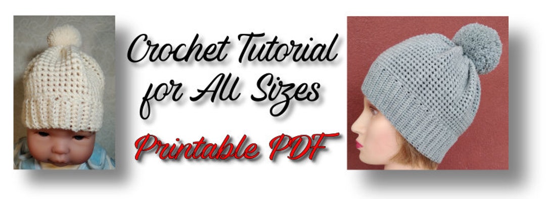 Bobble Hat Crochet Tutorial in Printable Pdf. All Sizes, Unisex, for ...