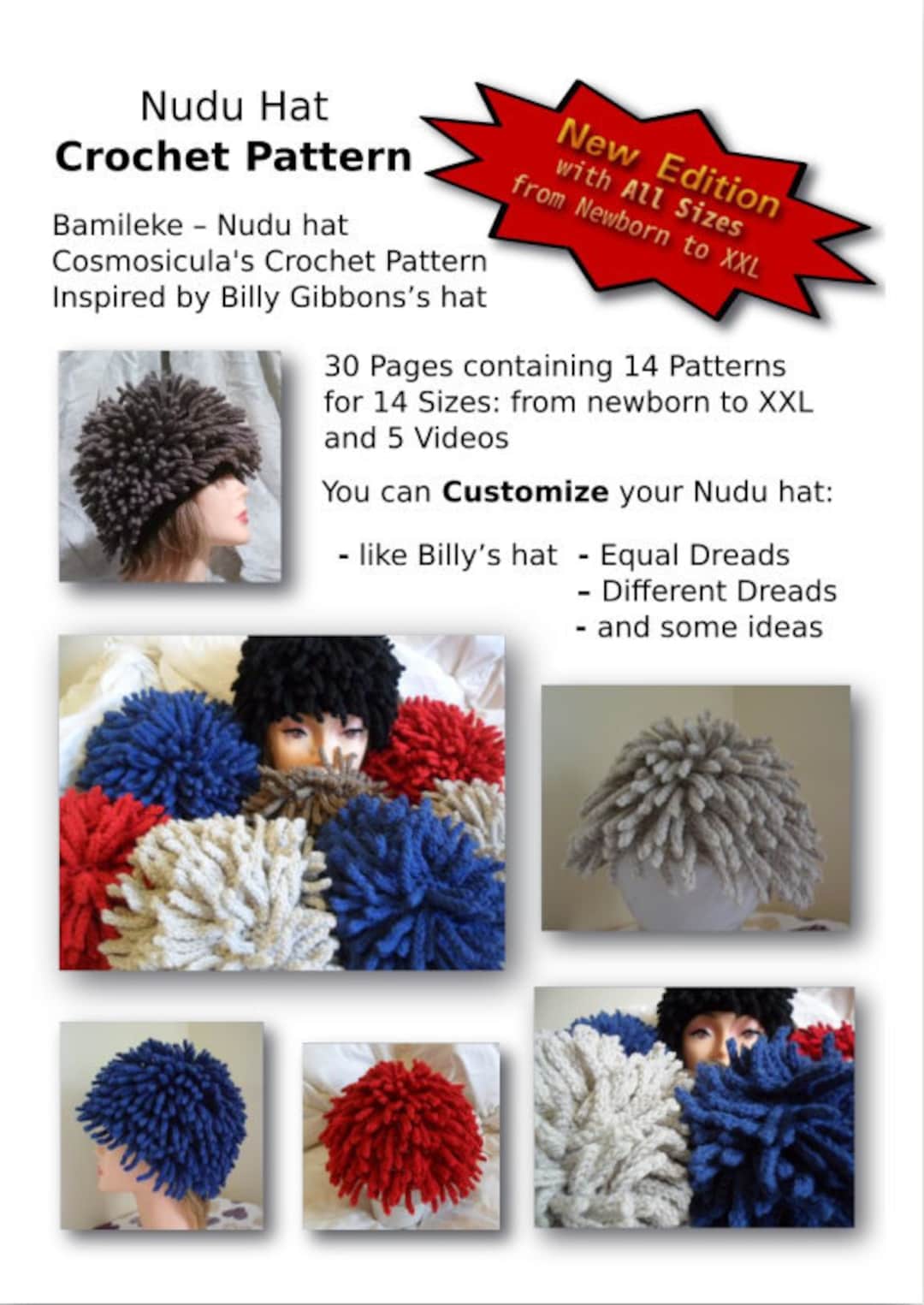 Video Tutorial PDF Crochet Pattern for My Hat, Inspired Nudu Hat, or ...