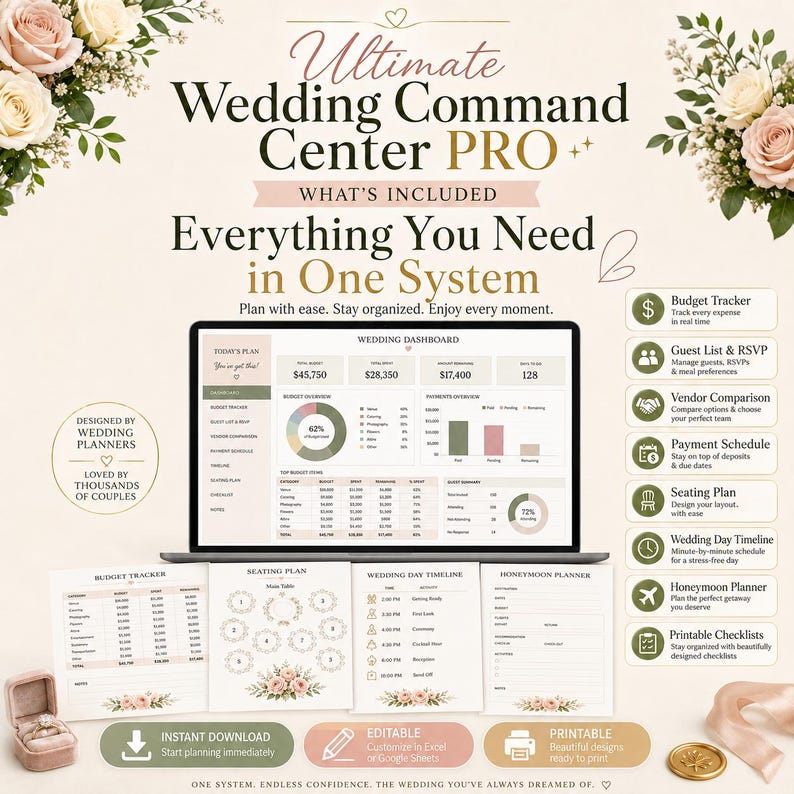 Wedding Planner Spreadsheet Excel Budget Tracker Guest List RSVP ...