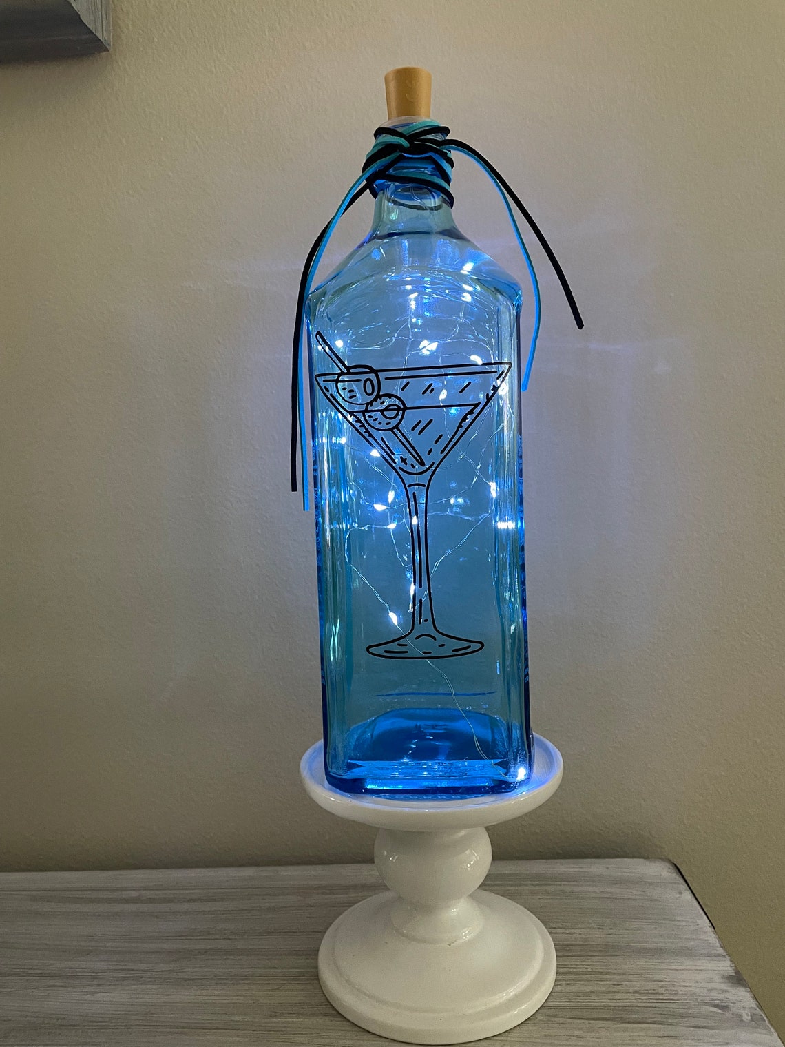 Upcycled Light Blue Gin Bottle With Fairy Lights - Etsy