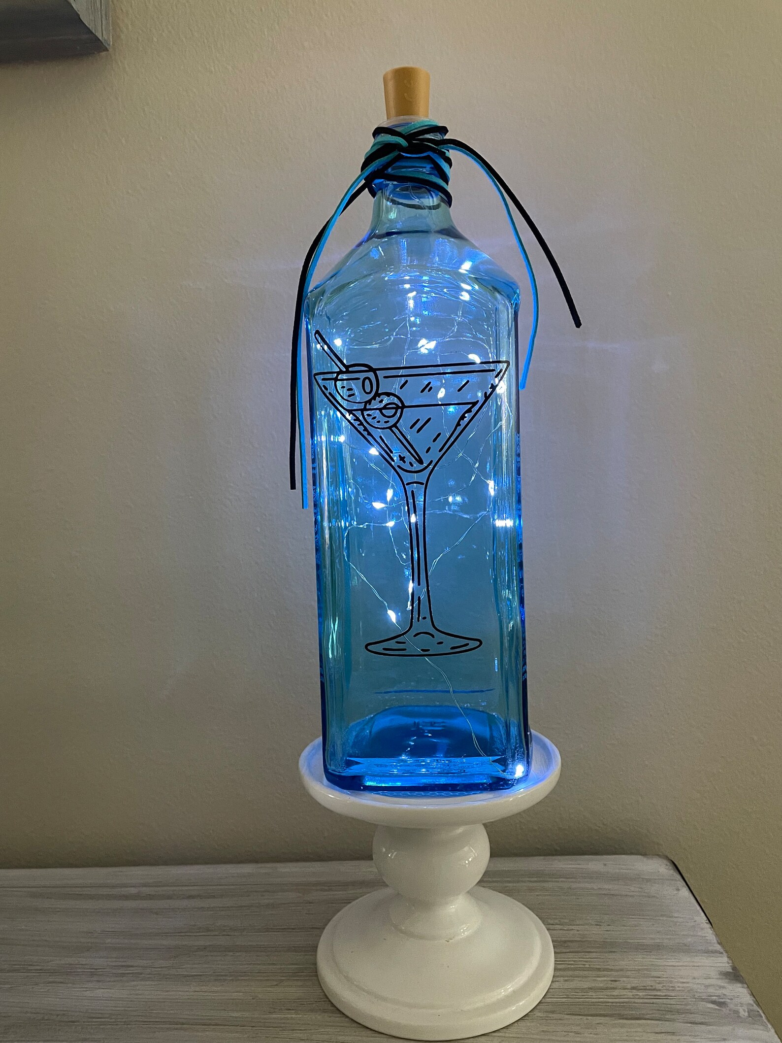 Upcycled Light Blue Gin Bottle With Fairy Lights - Etsy