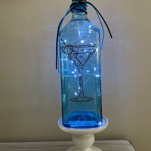Upcycled Light Blue Gin Bottle With Fairy Lights - Etsy