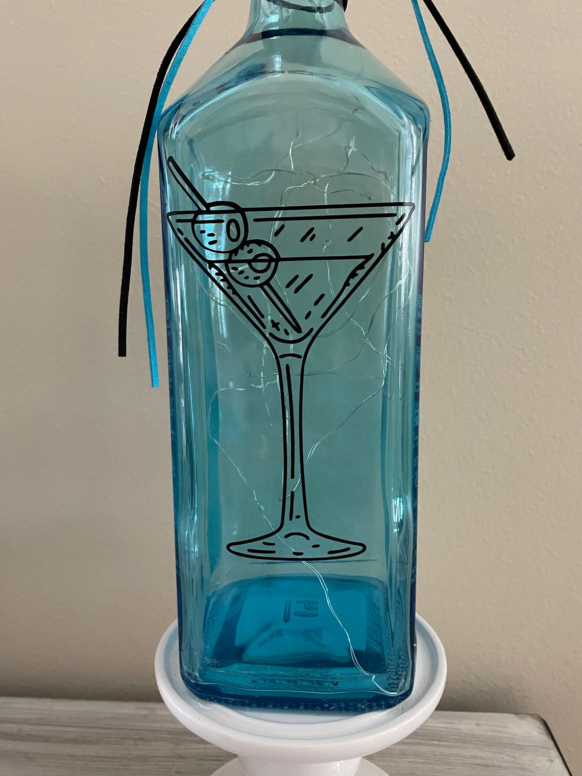 Upcycled Light Blue Gin Bottle With Fairy Lights - Etsy