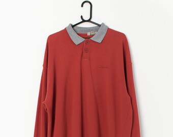 Vintage Inspired Polo Shirt Long Sleeve Rust Brown Orange 1940s Style ...