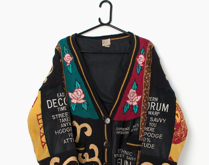 Vintage Knitted Funky Cardigan With Applique Roses Large / XL - Etsy