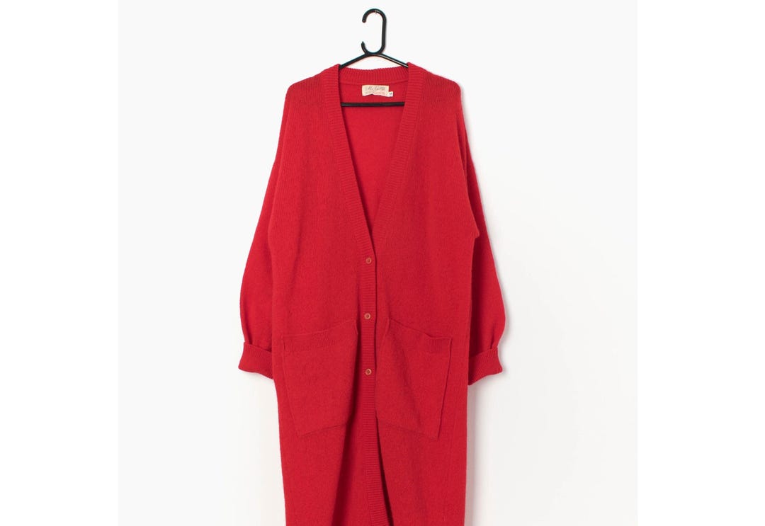 Vintage Cherry Red Longline Cardigan Coat - Large - Etsy