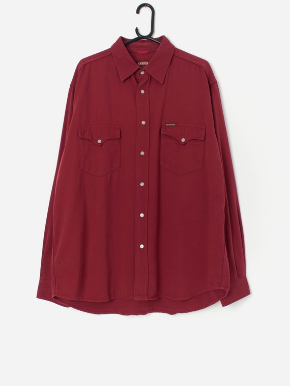 Vintage red western shirt with snap buttons - XL - Gem