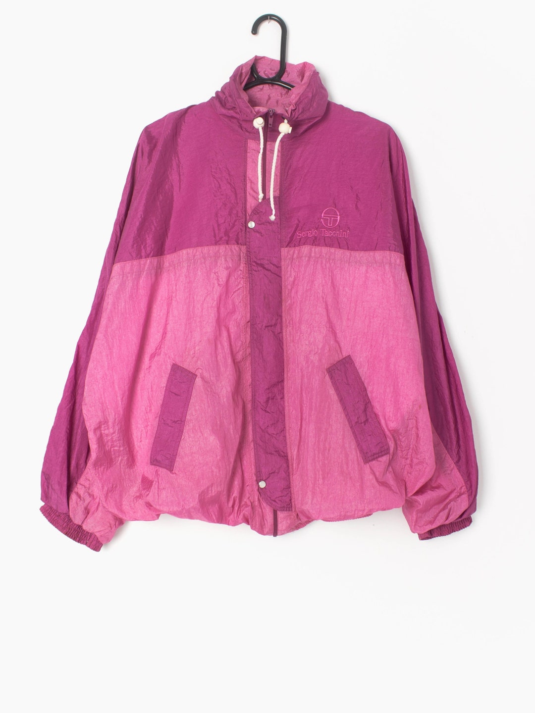 Vintage Pink Shell Jacket 80s Sergio Tacchini Bold Two Tone Windbreaker ...