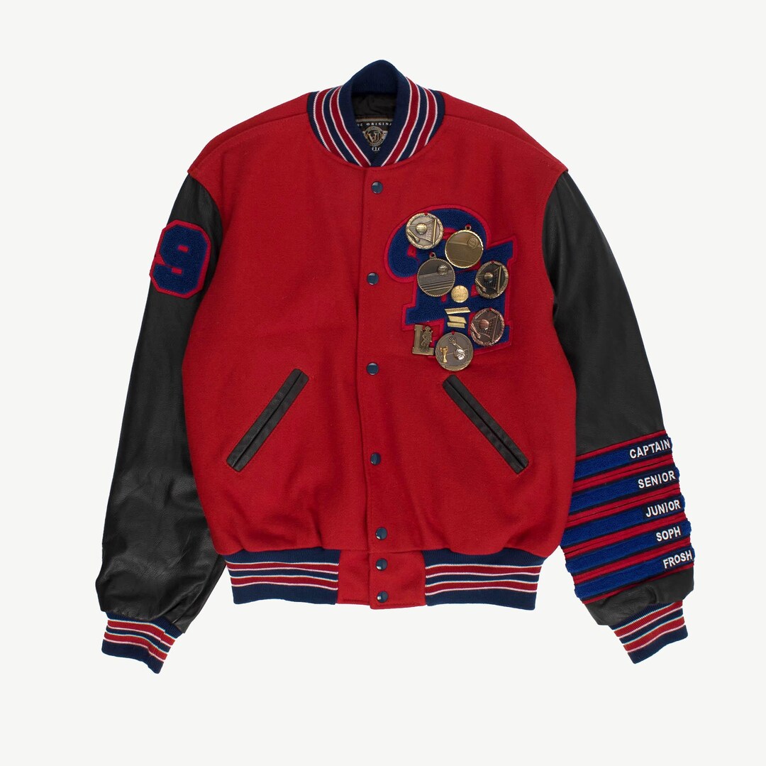 Rare American Red Varsity Jacket Volleyball Medal Patches, Munday ...