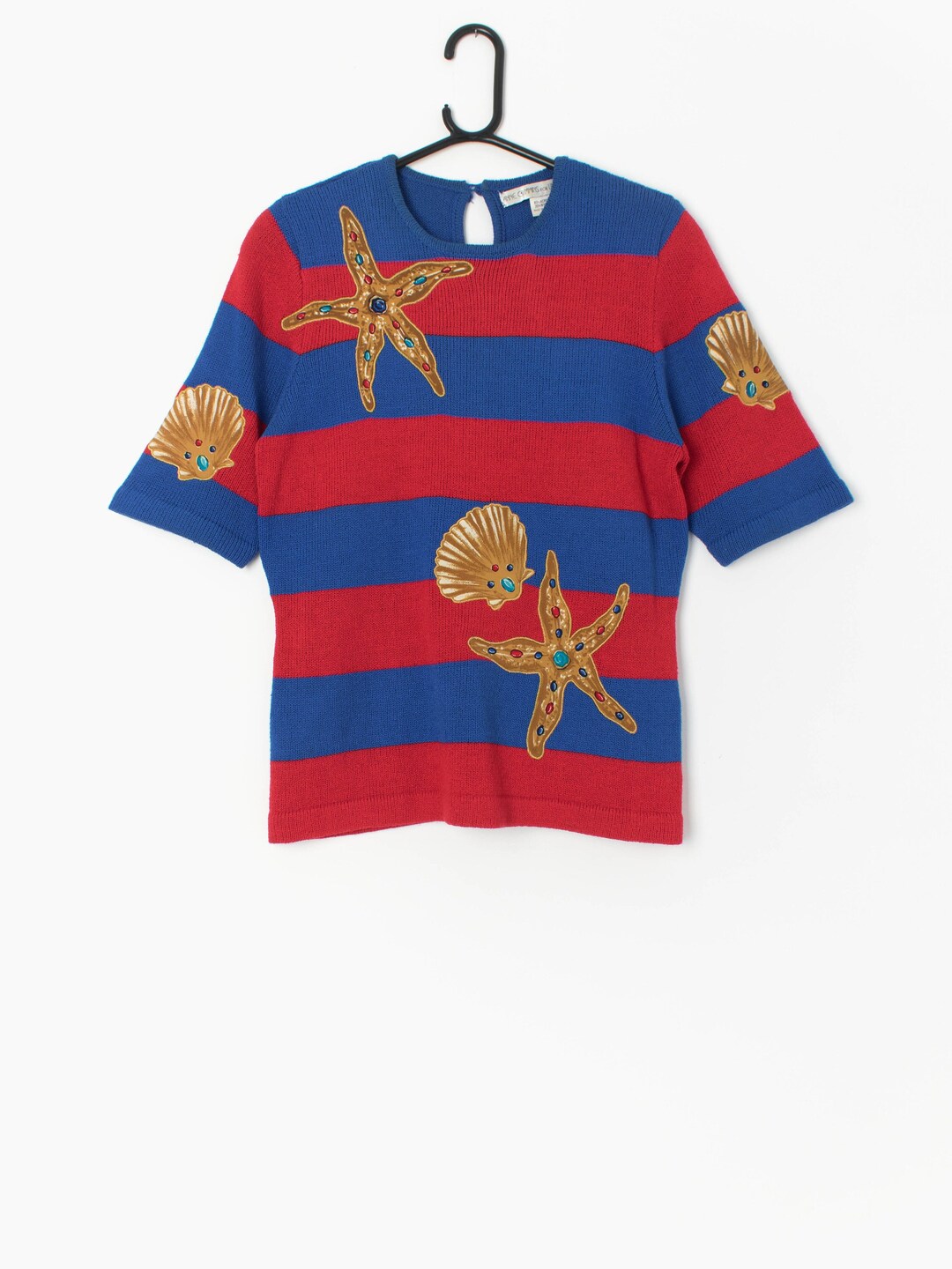 80s Vintage Umi Collections Knitted Top With Shells and Starfish, Red ...