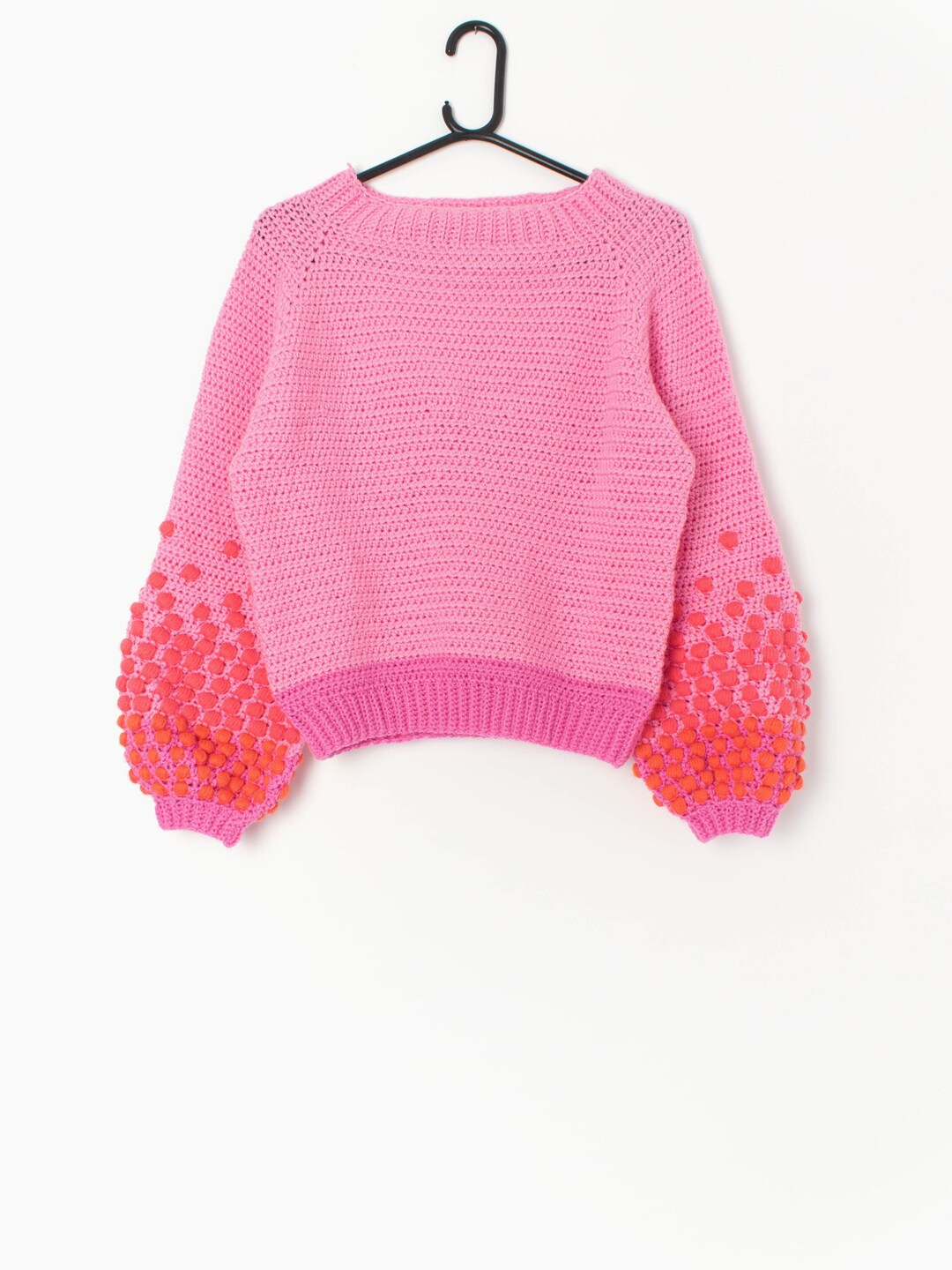 Bright Pink Knitted Jumper With Balloon Sleeves and 3D Bobbles - Etsy