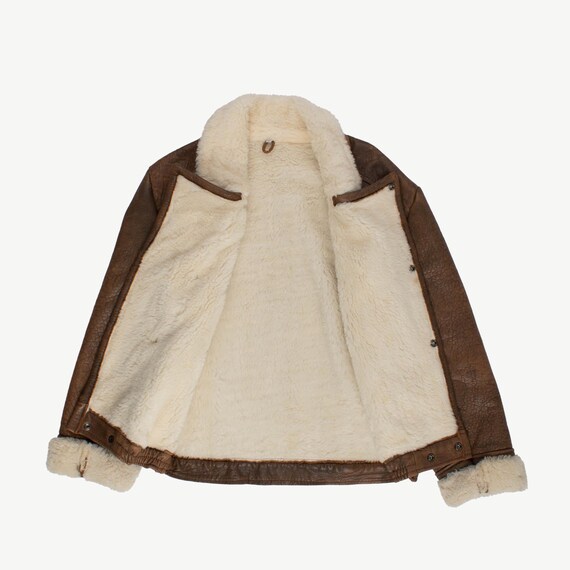 Vintage brown leather aviator jacket with faux fur li… - Gem