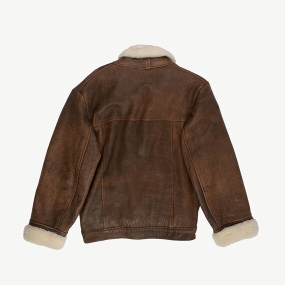 Vintage brown leather aviator jacket with faux fur li… - Gem
