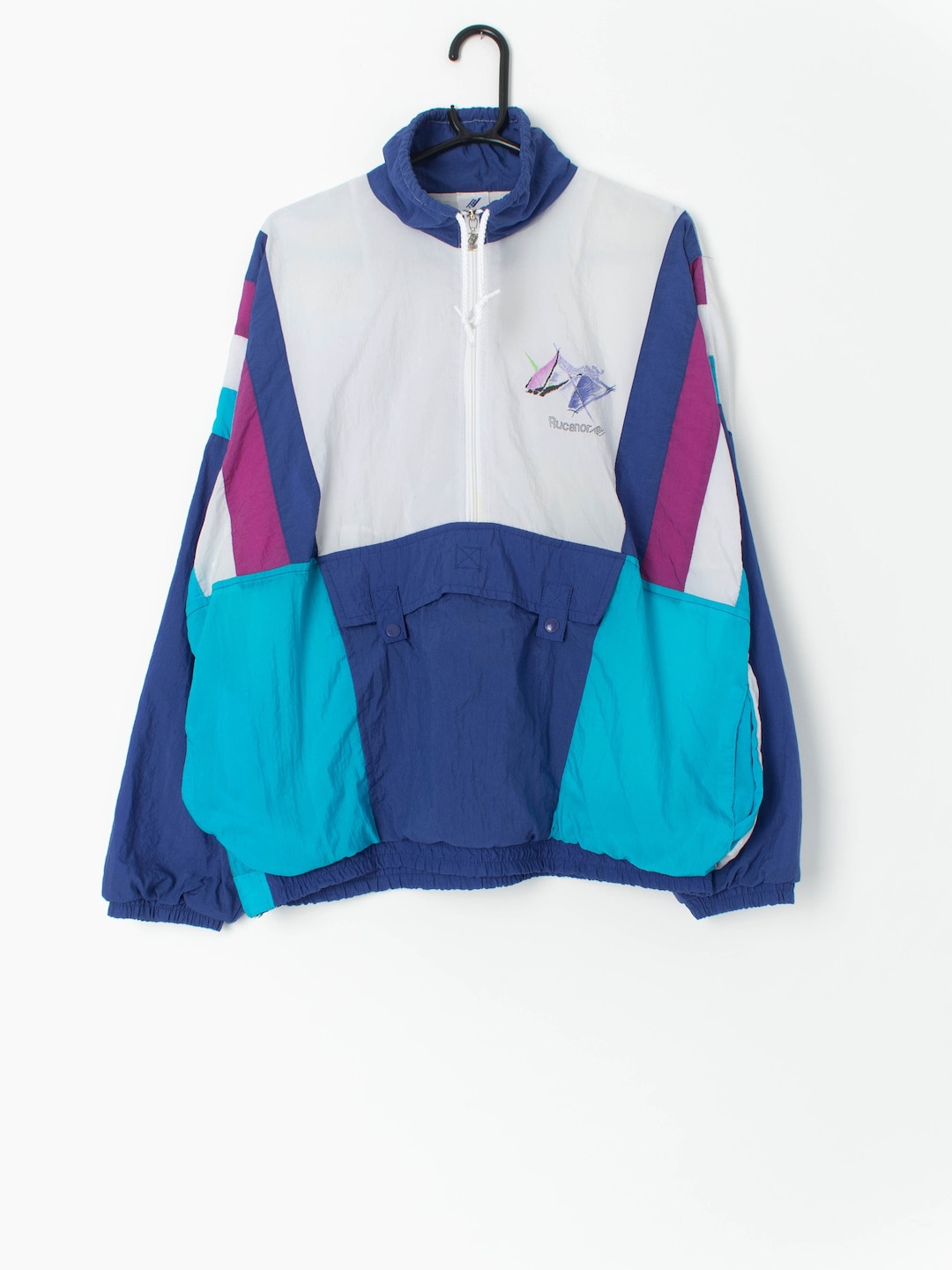 80s Vintage Half-zip Shell Jacket in White, Blue and Purple Large - Etsy