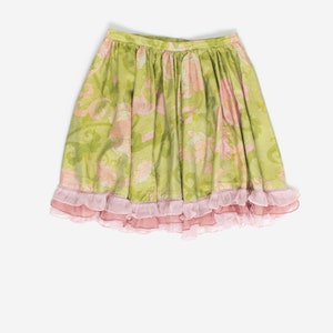 Vintage Silk Ruffle Skirt in Green and Pink, Handmade - Medium - Etsy