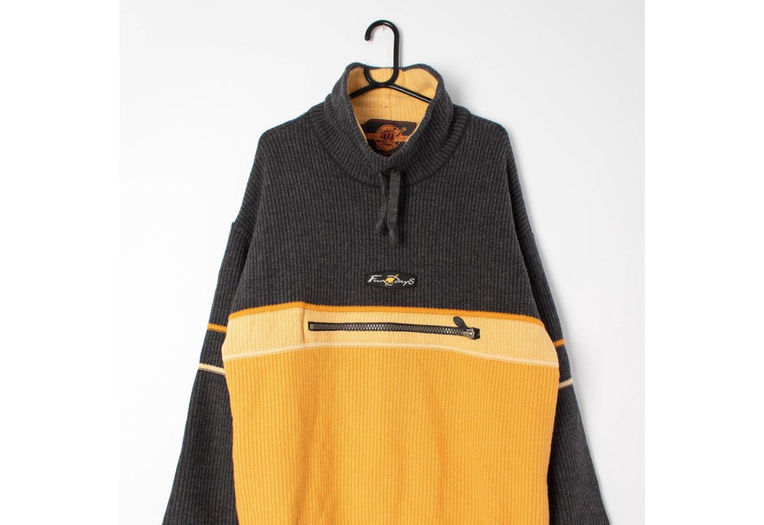 90s Ski Sweater in Yellow and Grey With Waterproof Lining and Zipped ...