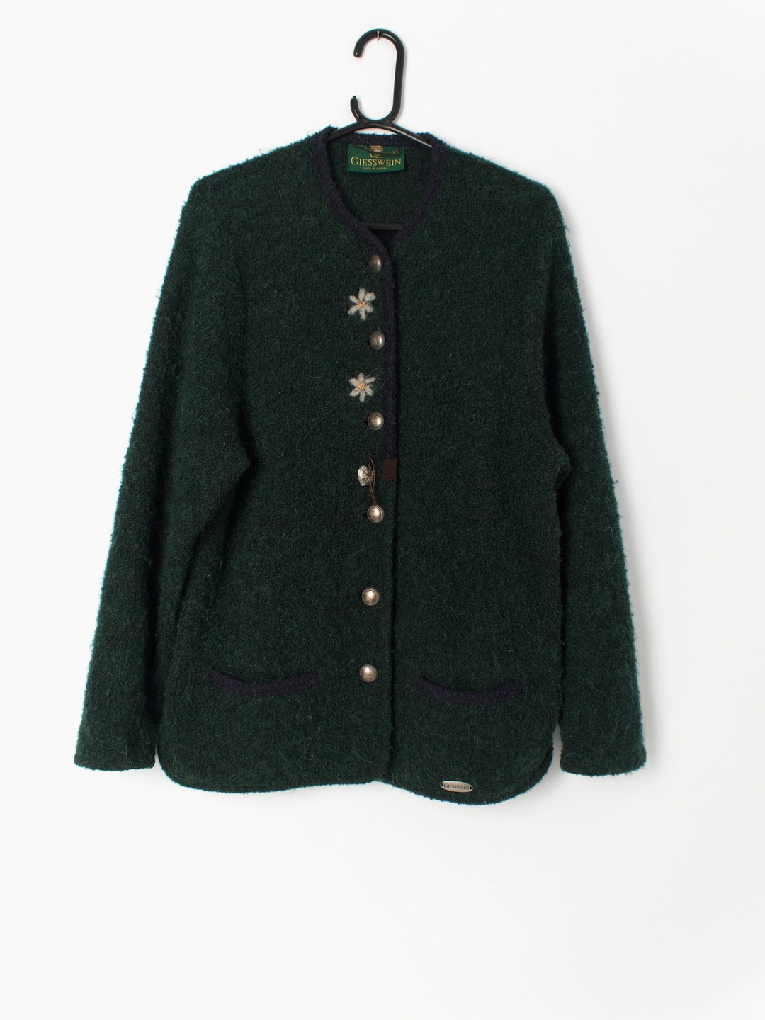 Vintage Folk Cardigan by Giessewein Forest Green. Made in Austria, 90s ...