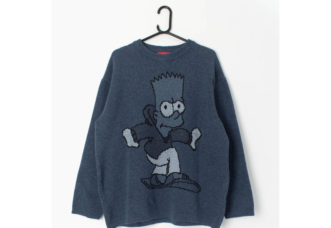 Vintage the Simpsons Ski Sweater With Bart Simpson Snowboarding Medium ...