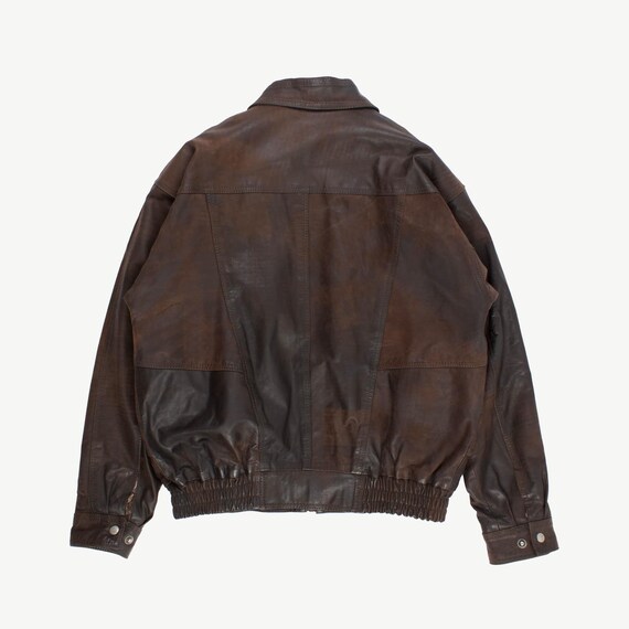 Vintage brown leather bomber jacket, 'Top Gun' map pr… - Gem