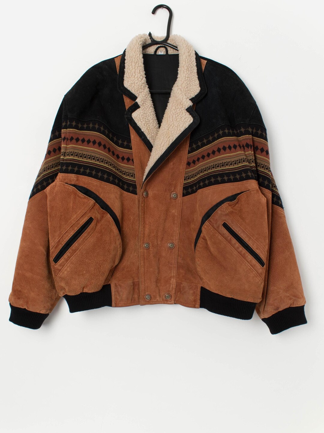 Vintage Suede Aztec Jacket, Navajo Leather Coat in Autumn Orange and ...