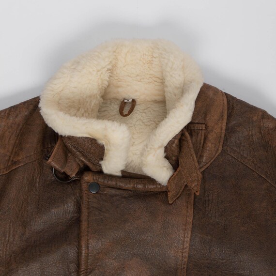 Vintage brown leather aviator jacket with faux fur li… - Gem