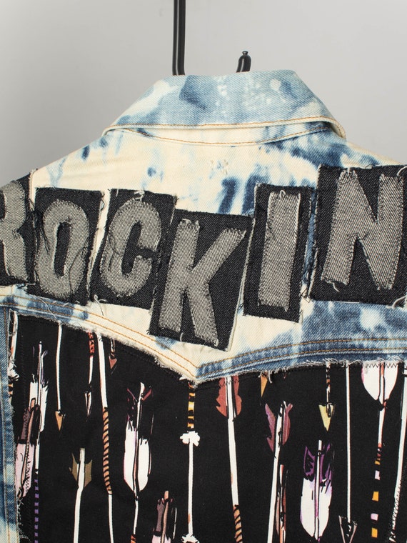 Vintage Rockins denim jacket hand customised bleached… - Gem