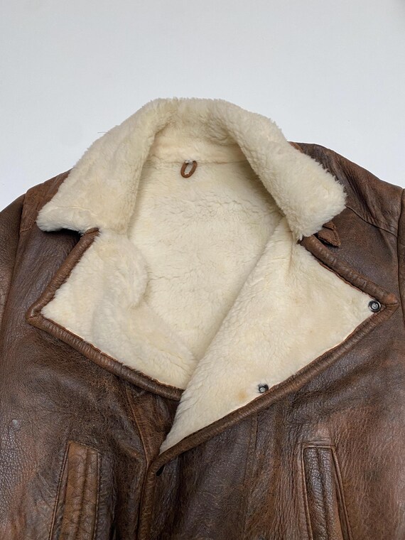 Vintage brown leather aviator jacket with faux fur li… - Gem