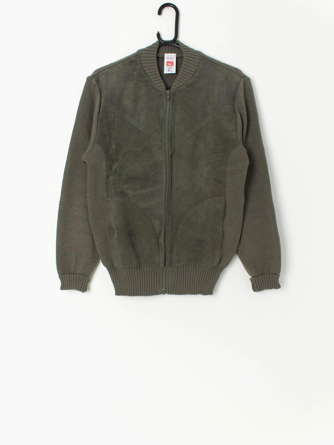 Vintage St Michael Sage Green Knitted Jacket With Suede Front Medium - Etsy