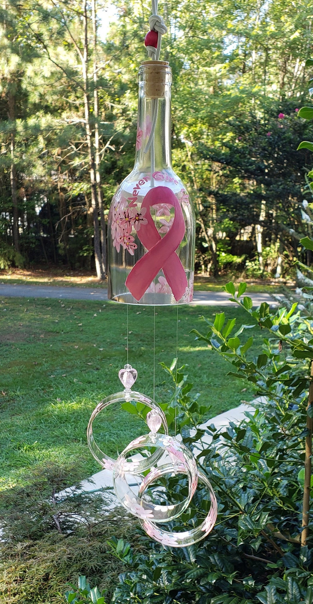 Wind Chimes, Hand Painted, Breast Cancer Awareness, Memorial Chimes ...