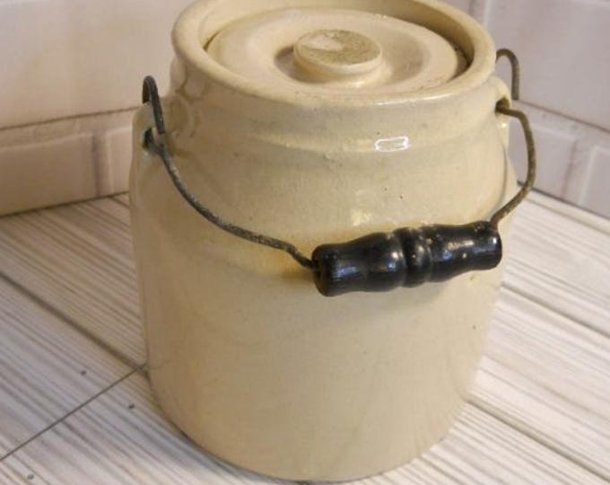 Vintage Stoneware Crock With Lid and Wire Handle With Wood Grip - Etsy