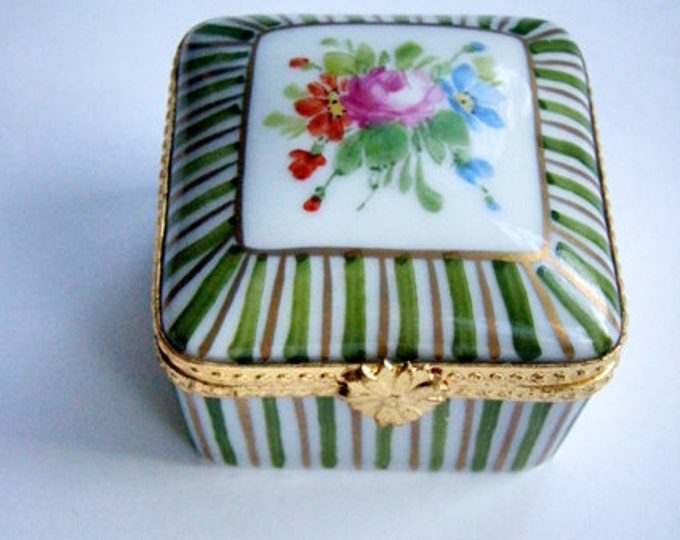 Limoges Porcelain Ceramic Pill Box Hand Painted Pink Gold Green for Mom ...