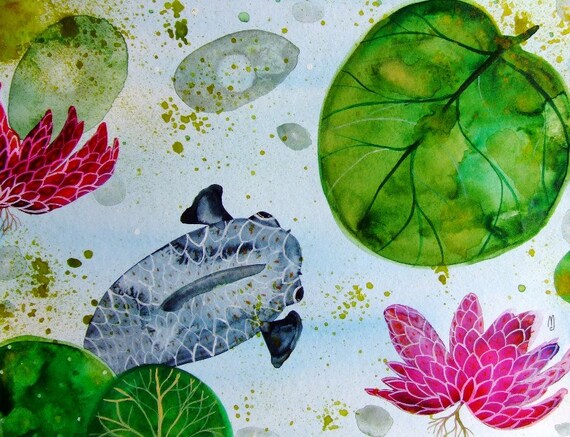 Items similar to Fish Original Watercolor Painting Ink Gouache Nature ...