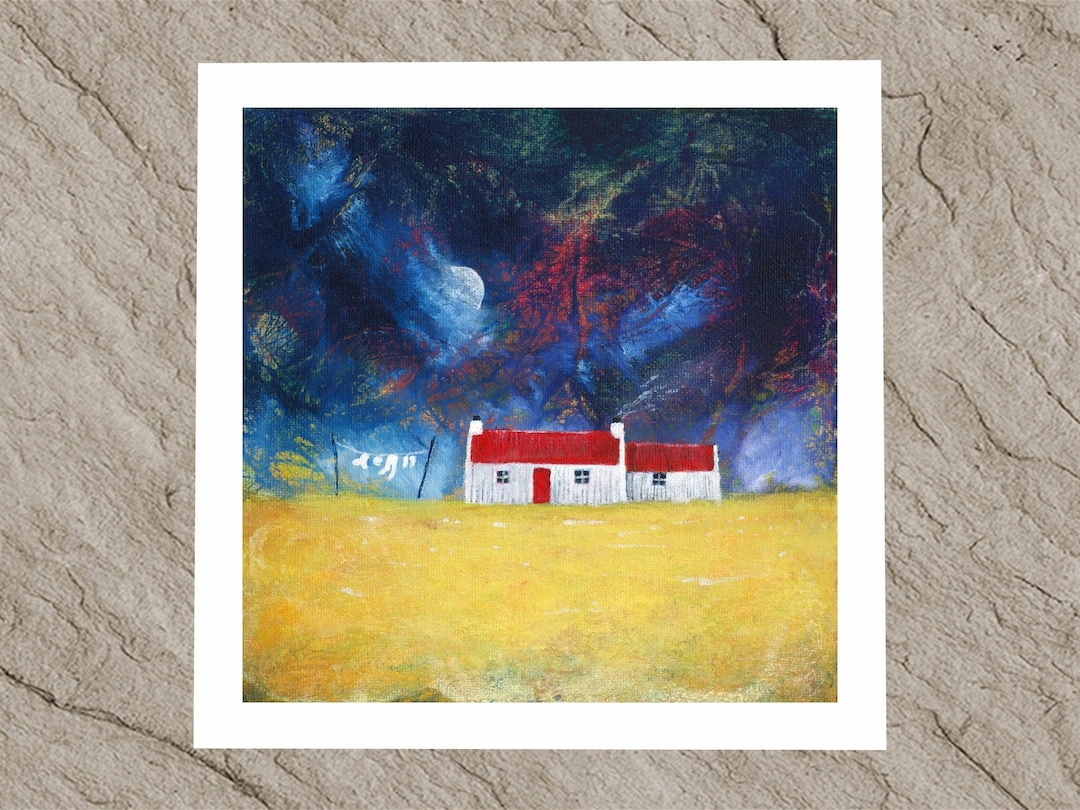 Scottish Bothy Art Print, Red Tin Roof Cottage, Naive Landscape - Etsy UK