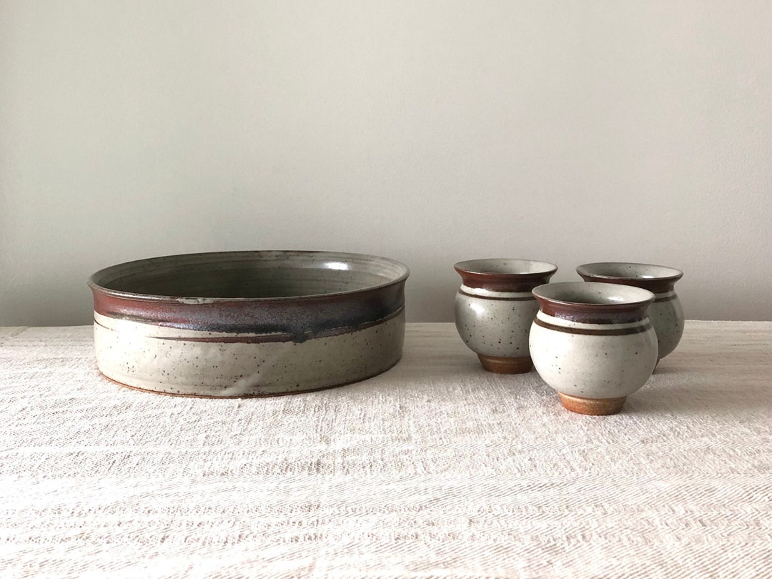 Jacob Bang Denmark Stoneware Cups and Low Bowl Set Mid - Etsy