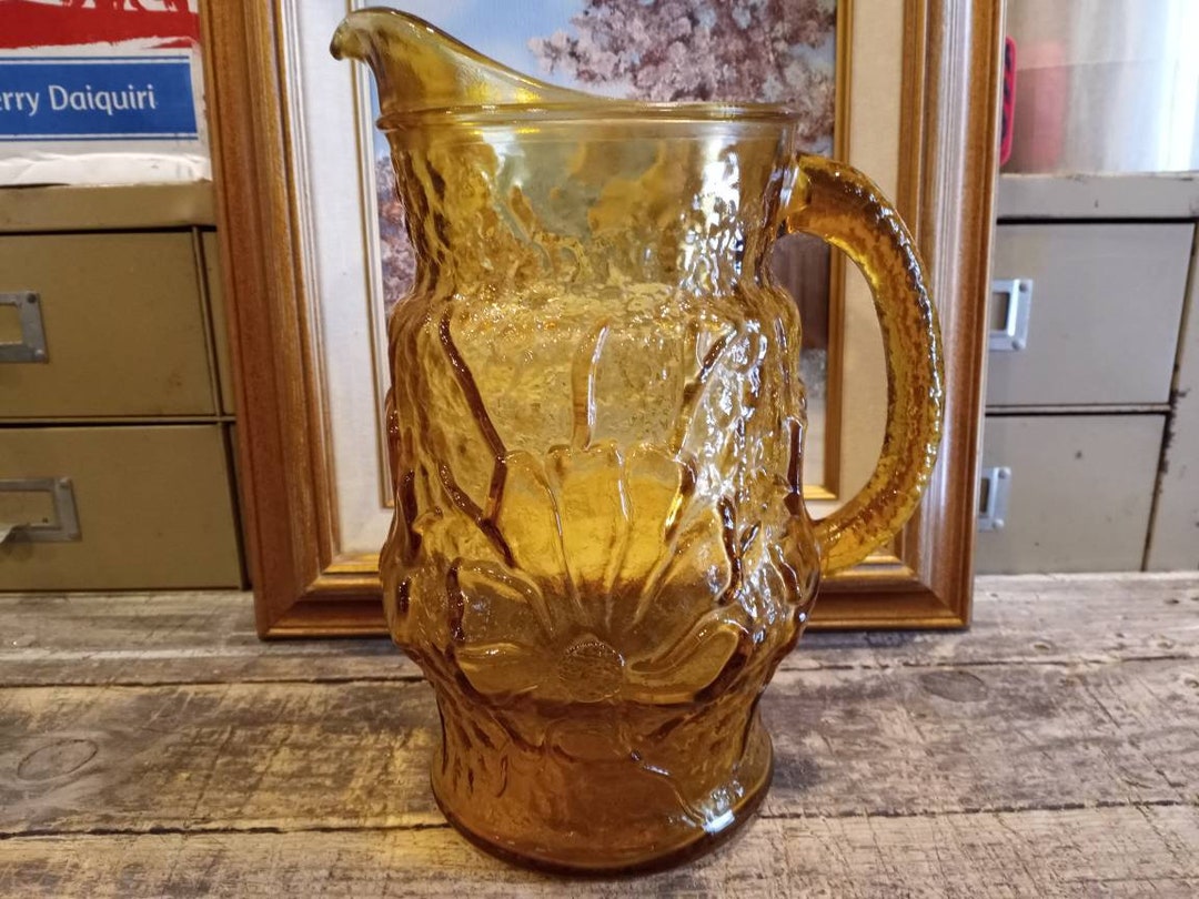 LIBBEY "rain Flower" Pitcher Honey Gold / Amber Beautiful and in ...