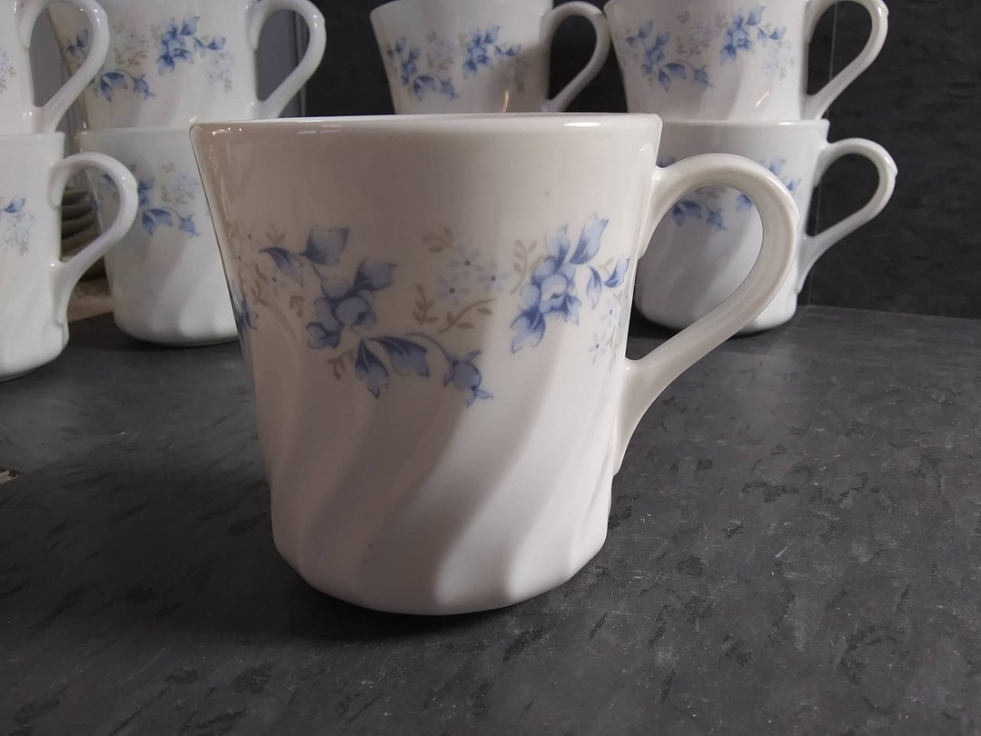 CORNING "blue Fleur" Corelle Mug (1) White Glass Spiral in Great ...