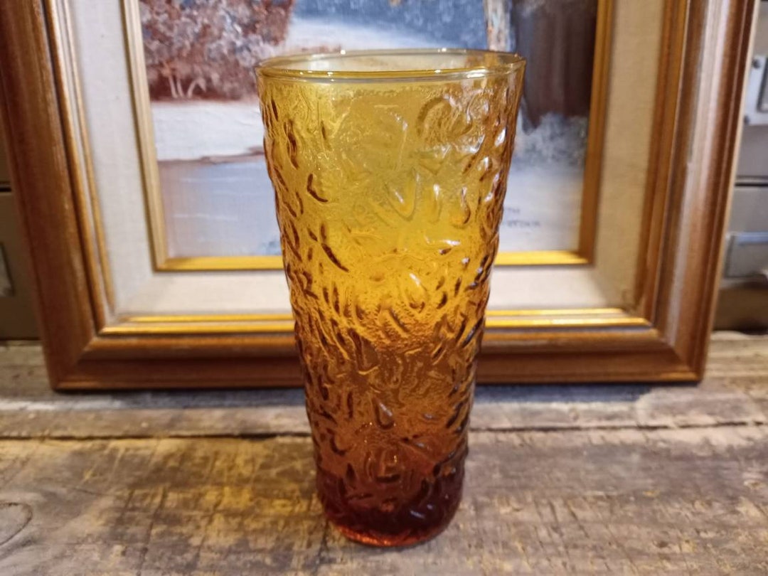 LIBBEY aztec GLASS Taller Honey Gold / Amber Crinkle Finish Compare to ...