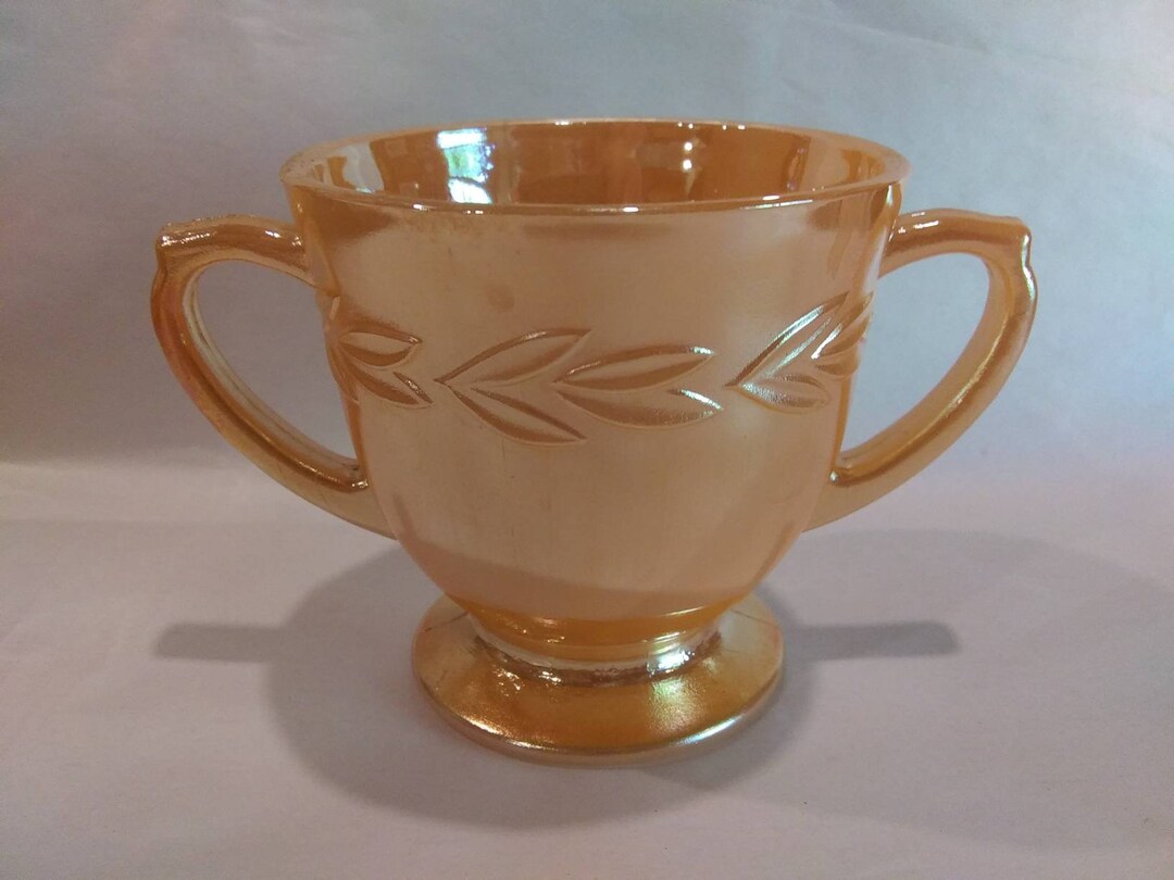 FIRE KING Peach LUSTERWARE Sugar Bowl Fancy Milk Glass in Great ...
